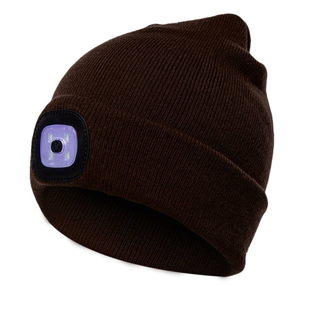 Светящаяся вязаная шерстяная шапка с USB, шапка-бини с LED-фонариком для осени и зимы, для уличного бега и велоспорта, рождественский подарок