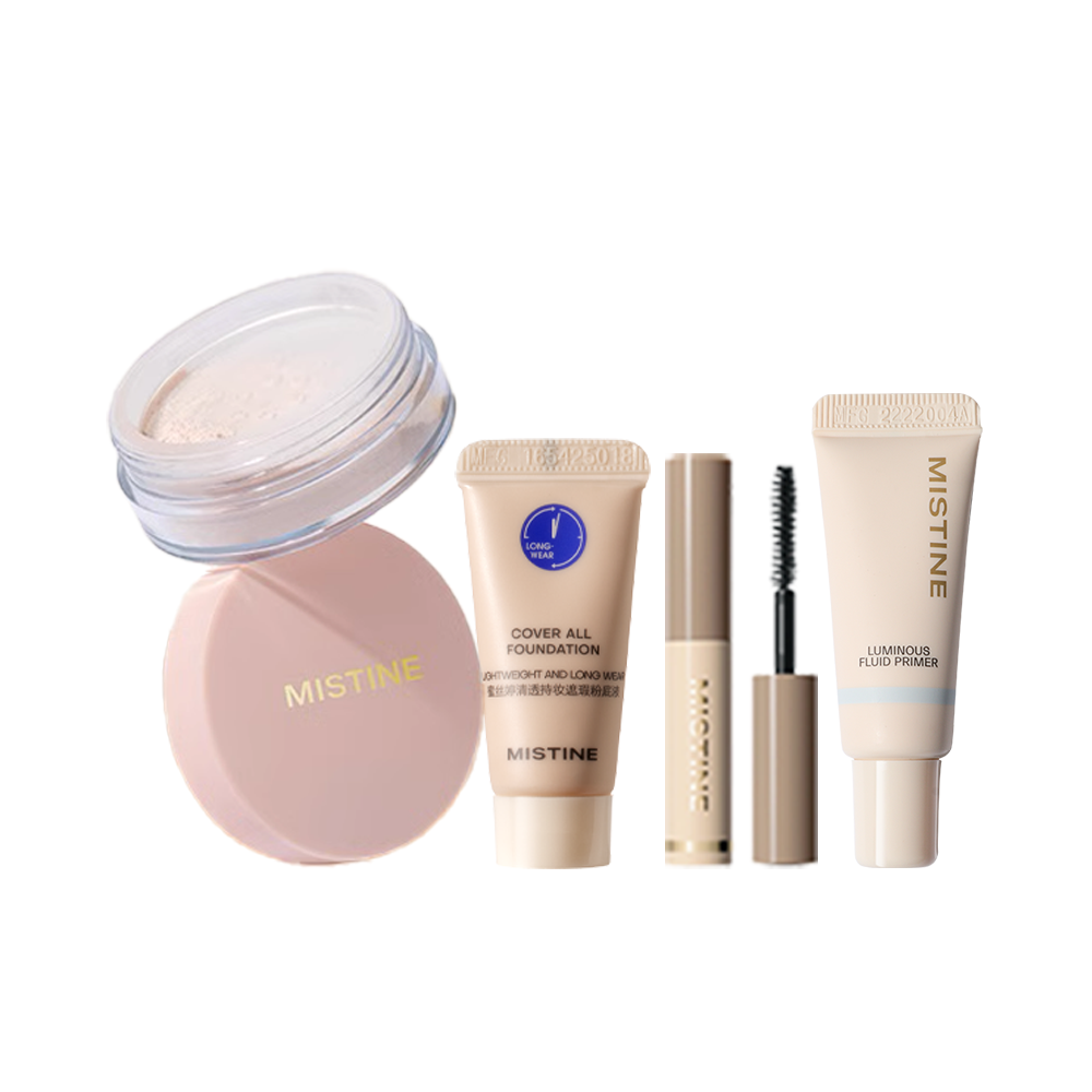 Тональный крем женский Mistine Complexion Blue Shield, 5г + рассыпчатая пудра 2г + тушь 2г + праймер 5г, унисекс