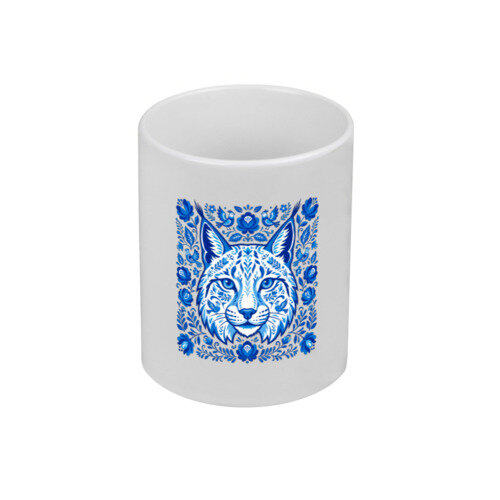 Кружка «Гжель орнамент - русская рысь в народном узоре» (белый)