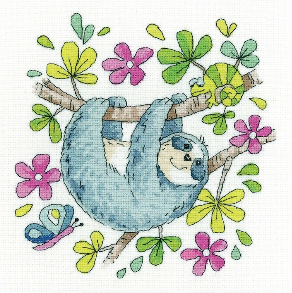 Набор для вышивания Heritage #KCSL1525A Sloth (Ленивец), Счетный крест, 19.5 х 20 см