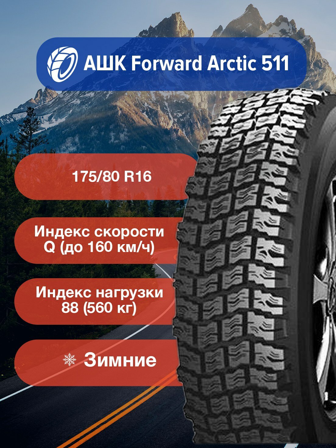 Легковые Зимние Шины АШК Forward Arctic 511 175/80 R16 88Q-Х0000024844 для легковых автомобилей и кроссоверов