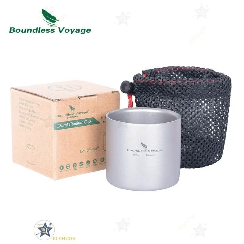 Титановая Кружка Boundless Voyage Двухслойная Складная Для Походов, Сверхлегкая (99.8% Ti) Идеальна Для Кофе И Чая