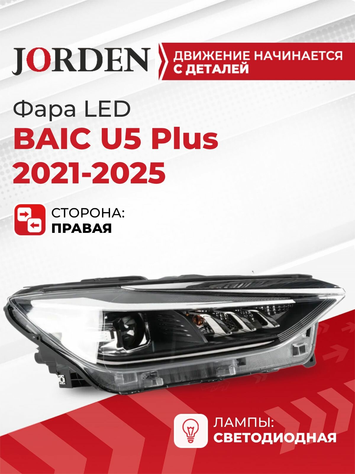 Фара для Баик плюс у5 BAIC U5 Plus 2021-2025 правая передняя LED светодиодный фонарь автомобильный ближний дальний свет