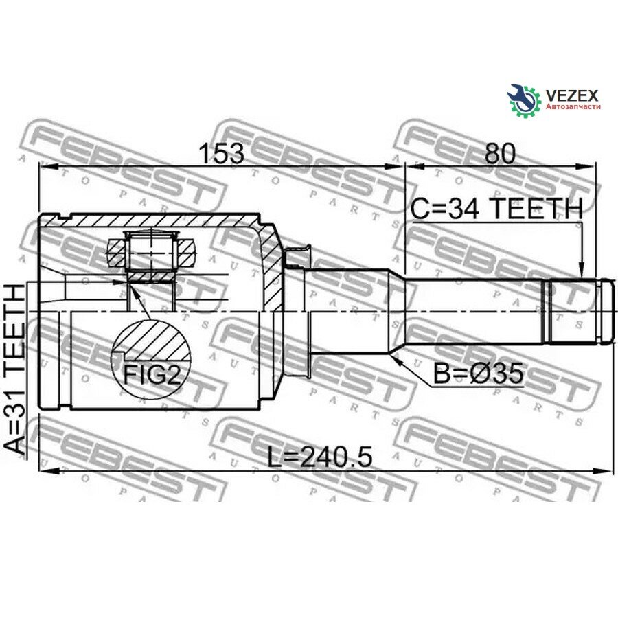 FEBEST 1011-J300LH Шрус внутренний левый 31x35x34