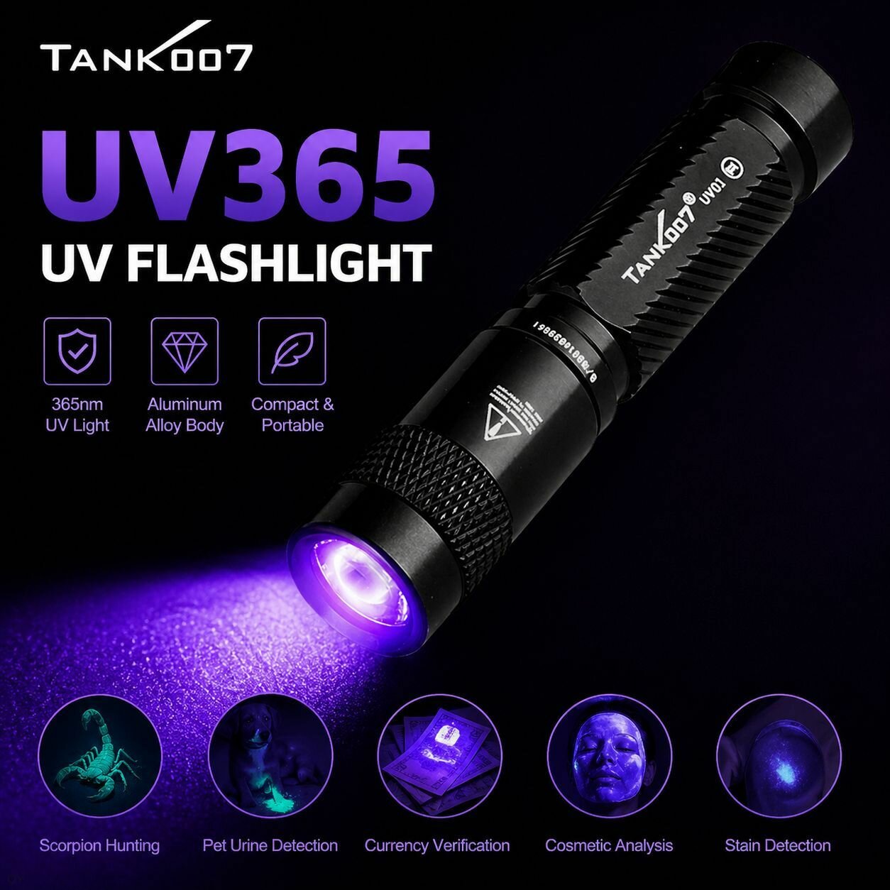 Tank007 UV01-Светильник для обнаружения пятен на кухне Фиолетовый 365 черный свет
