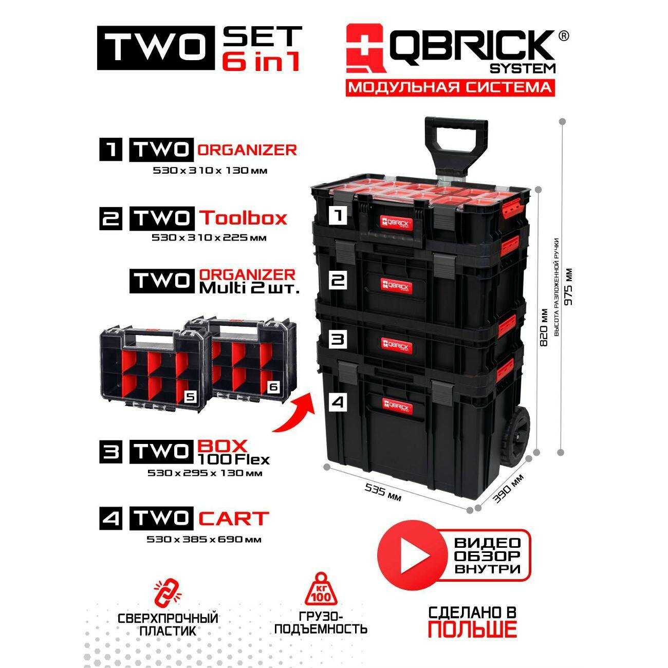 Ящик для хранения инструмента QBRICK SYSTEM TWO 6в1