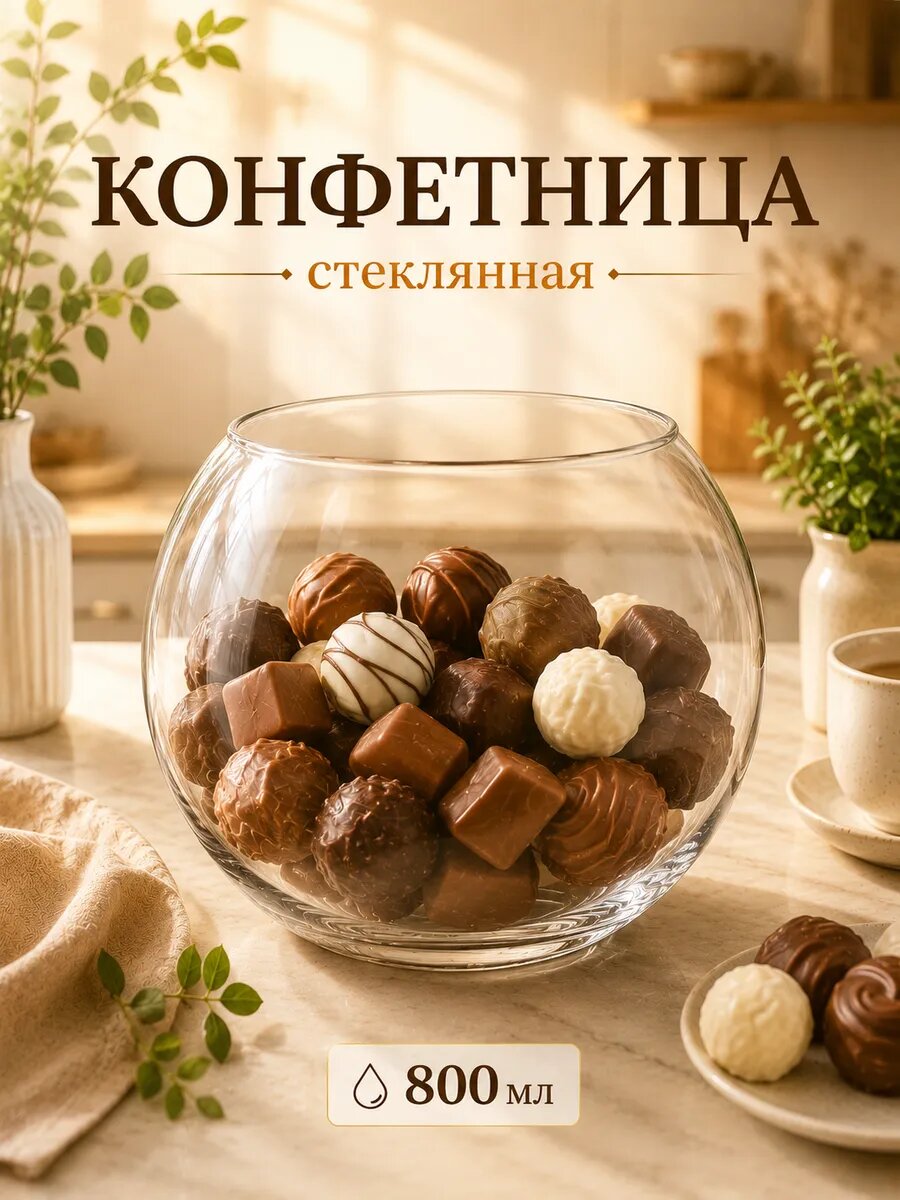 Конфетница Доляна «Аквариум», объем 800 мл, стекло, прозрачная
