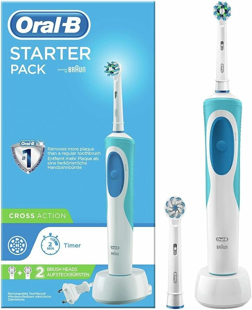 Электрическая зубная щетка Oral-B Braun Vitality CrossAction, 2D чистка, водонепроницаемая, белая/голубая