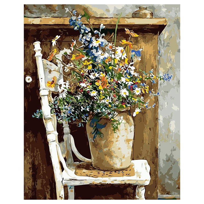 Раскраска по номерам DIY акриловый набор для рисования для детей и взрослых 40X45 см полевые цветы горшки стул с 3 кисточками