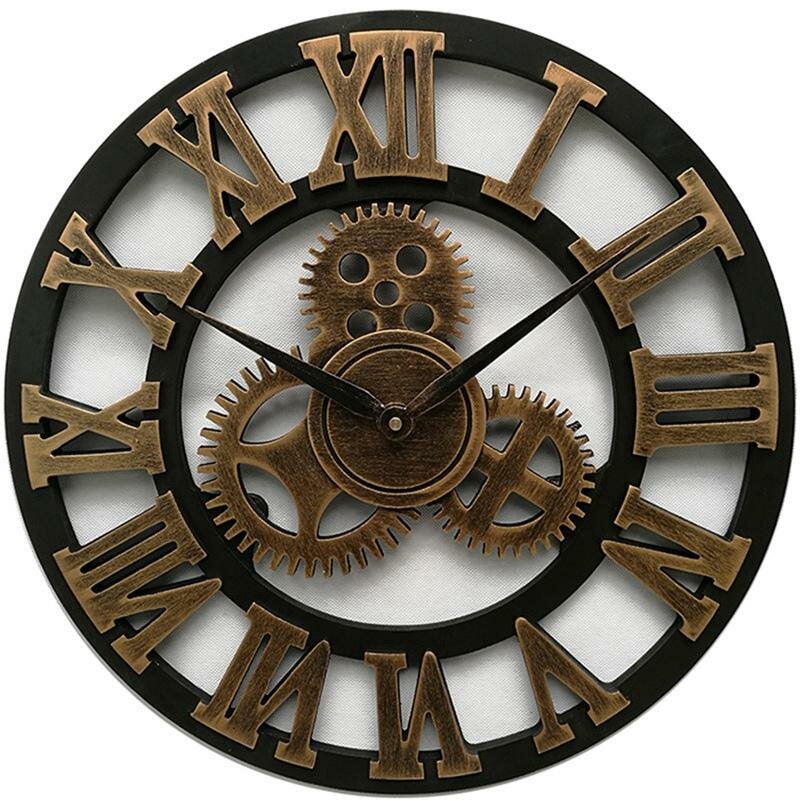 Большие деревянные настенные часы, винтажные часы с шестеренками, настенные часы для гостиной в американском стиле, современный дизайн, украшение для дома, настенные часы 30 см