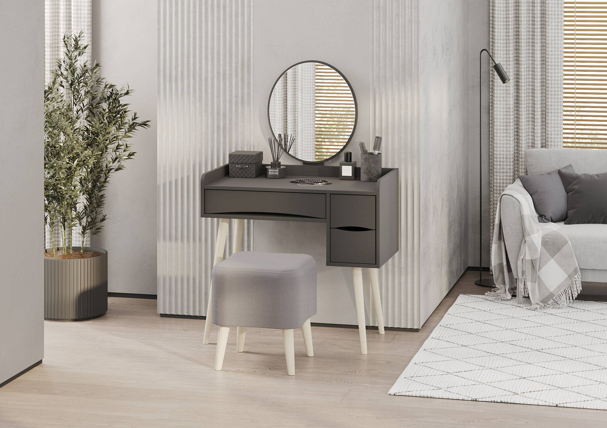 Столик косметический Трюмо Гранд Кволити 4-25921, графит, 85х46,6х130 см.