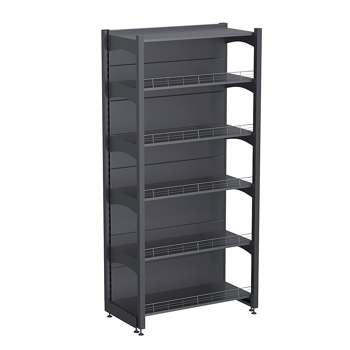 Стеллаж торговый металлический "графф" №11Л-2.15-1-ОГР с полками, с ораничителями, с лицевыми доп. стойками