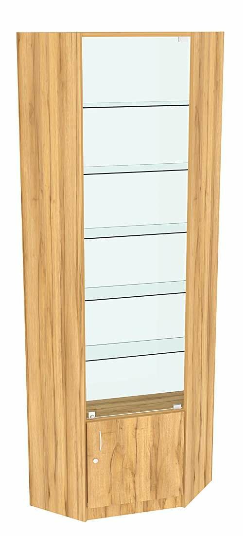 Угловая витрина сэсп-z №5-300 (З/C - Стекло) со стеклянными полками и дверкой, Дуб Золотистый