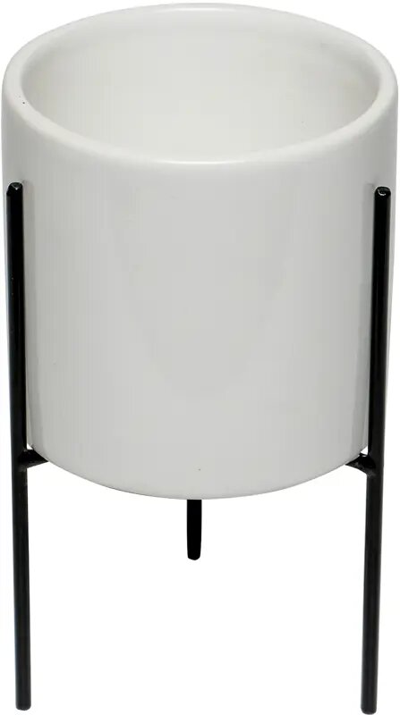 Кашпо/подсвечник маленькое для цветов Ø7 h15.5 см v0.35 л керамика цвет черный на ножках (под суккуленты/кактус)
