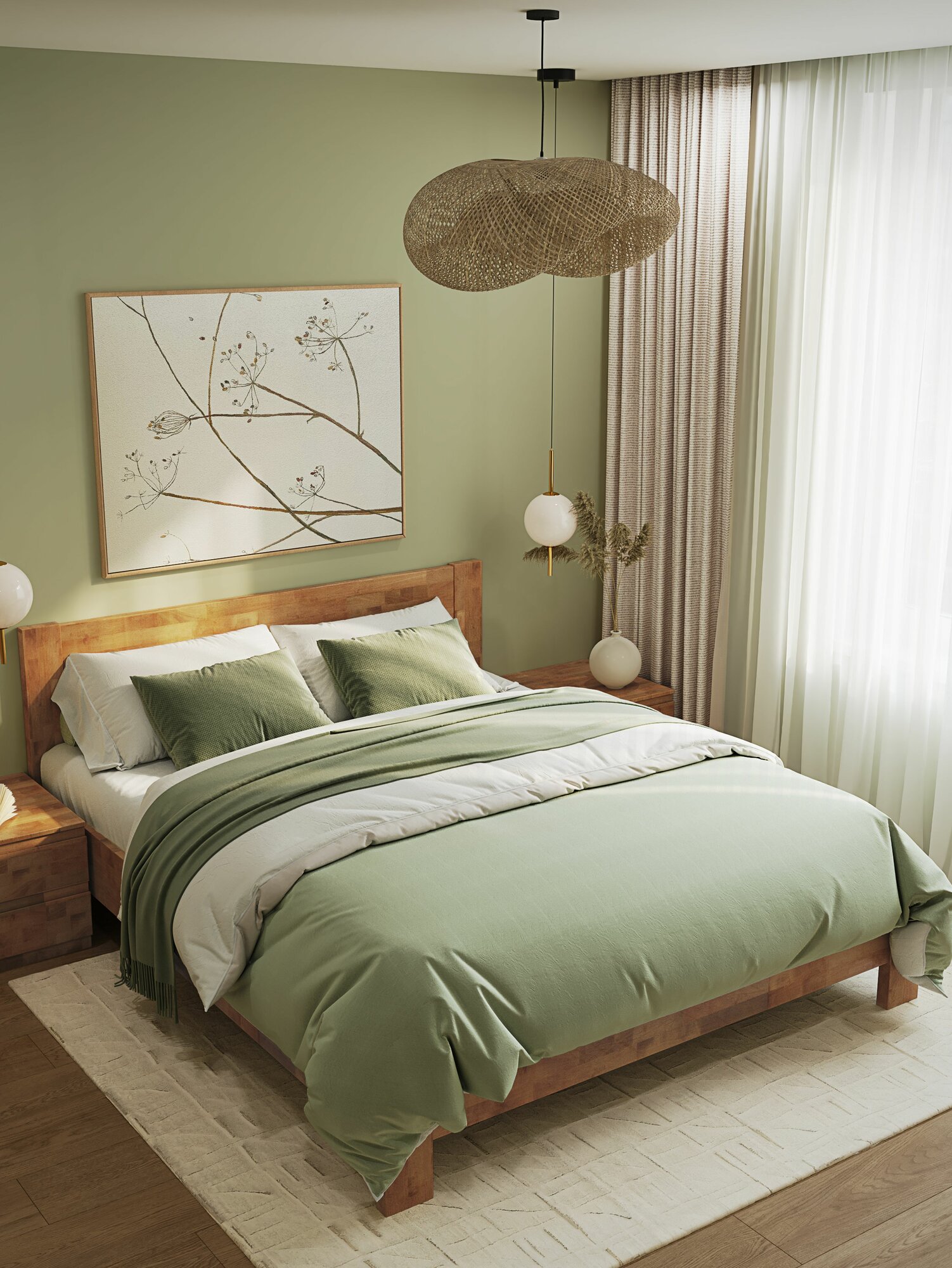 Кровать двуспальная деревянная Норд 180х200см, Массив березы, Дуб коньяк, тилия