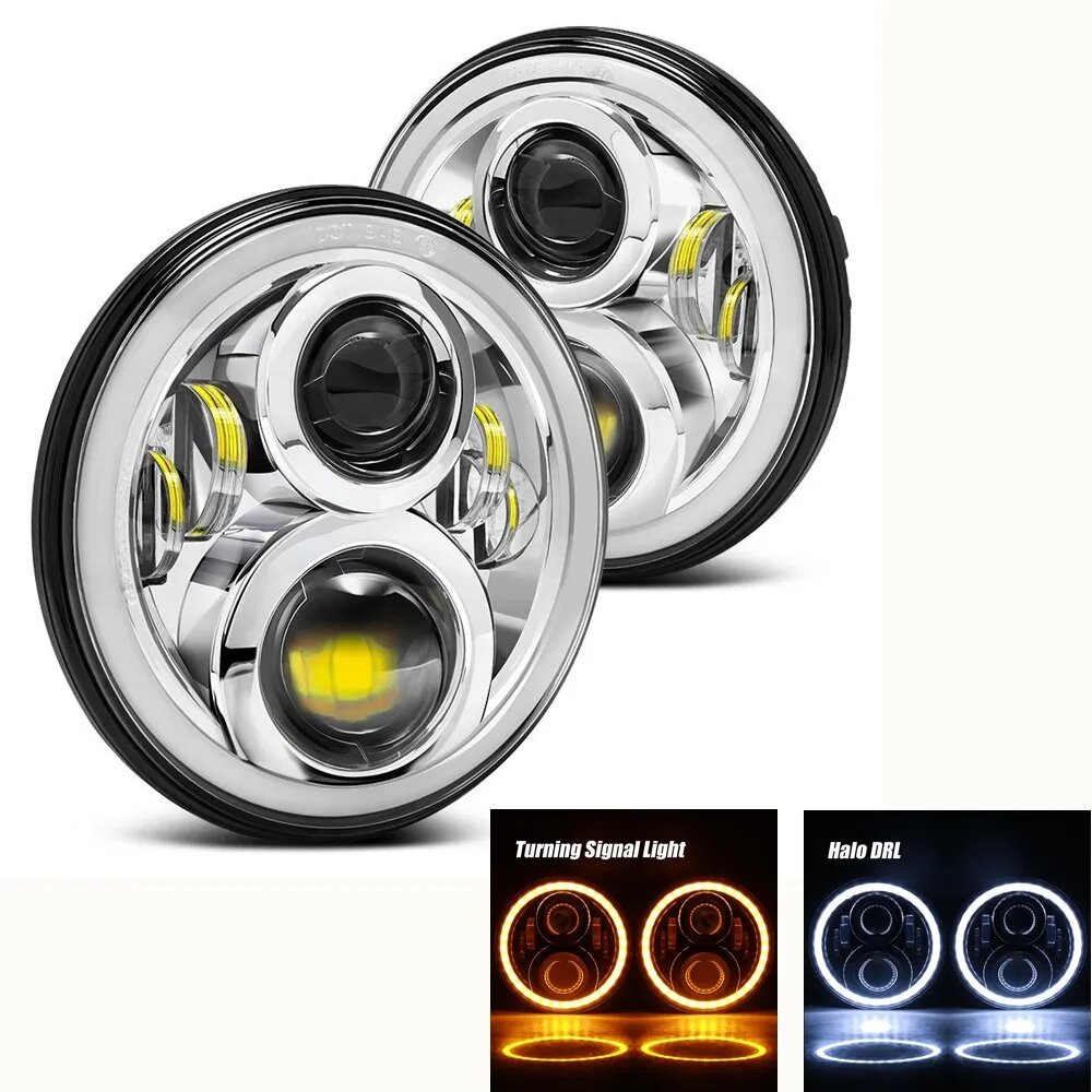 2 шт. 7-дюймовые круглые светодиодные фары Halo Angle Eyes для Jeep Wrangler TJ JK CJ Автомобильные аксессуары подходят для Lada Niva Urban 4X4 Offroad 2pc 6Leds Halo
