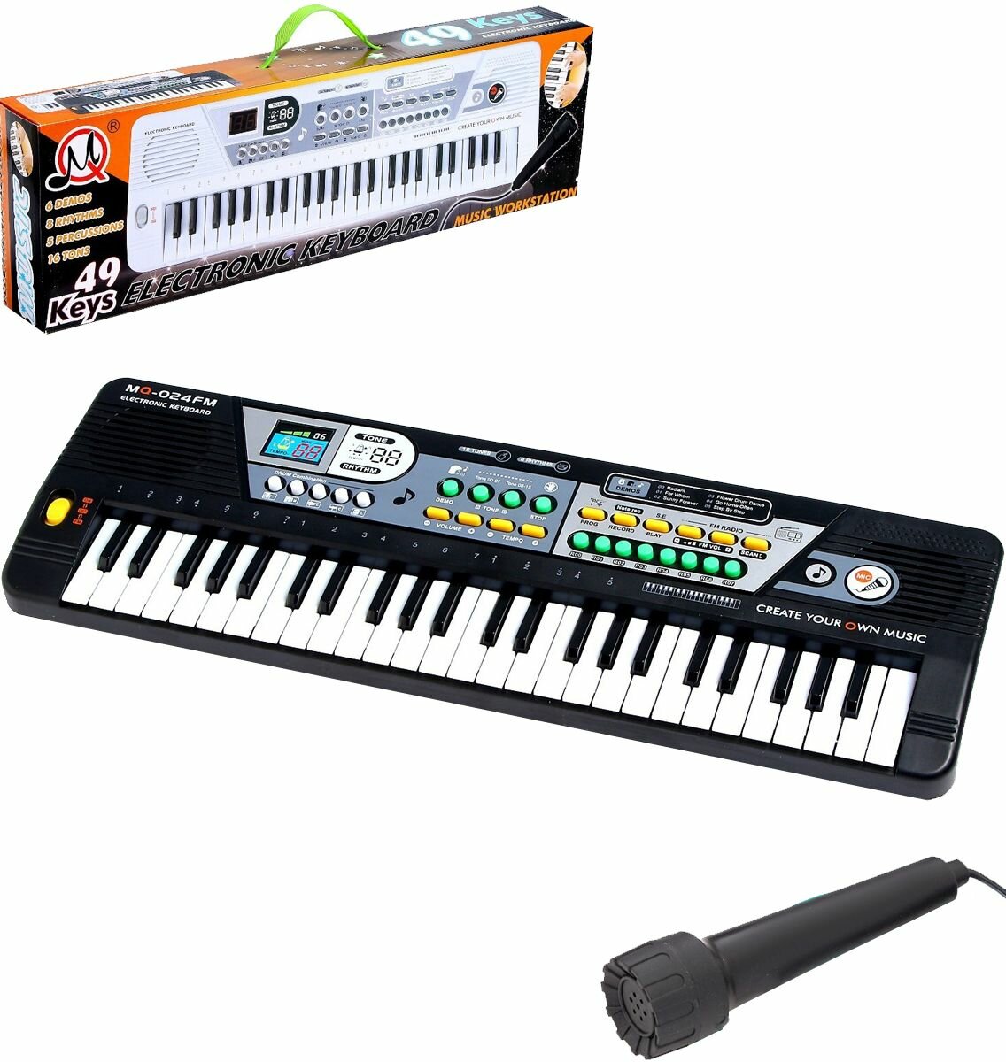 Синтезатор детский "Маленький музыкант" с микрофоном, музыкальный инструмент, игрушка-пианино, 49 клавиш, цвет чёрный