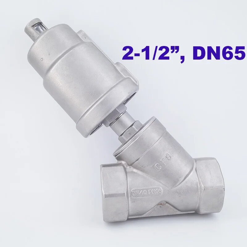 Пневматический угловой седловидный клапан из нержавеющей стали DN65 2 1/2 дюйма Double acting N.C, Stainless head