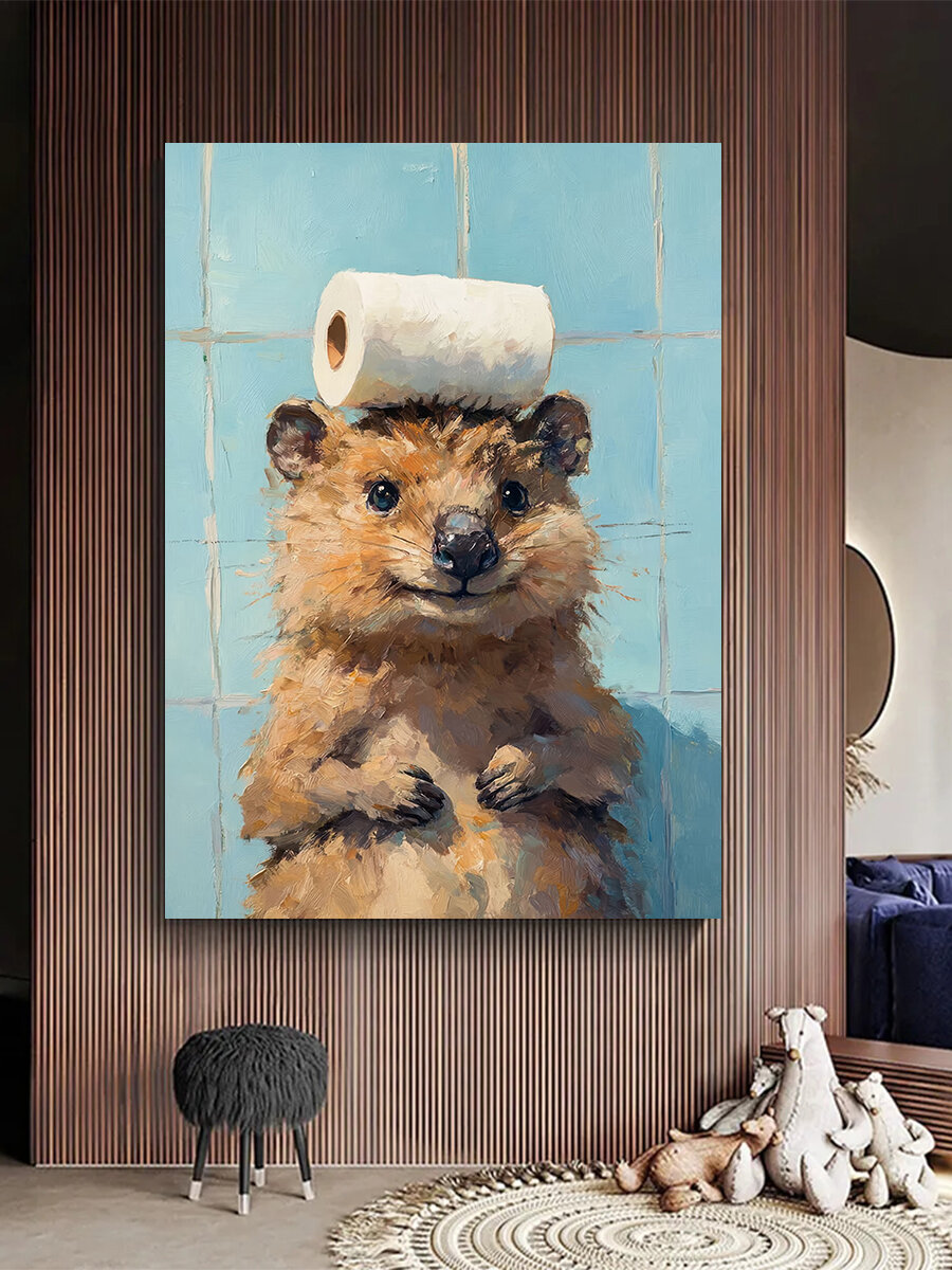 Картина интерьерная - "Квокка в туалете. Животные в туалете и ванной комнате" , 40х60 см.