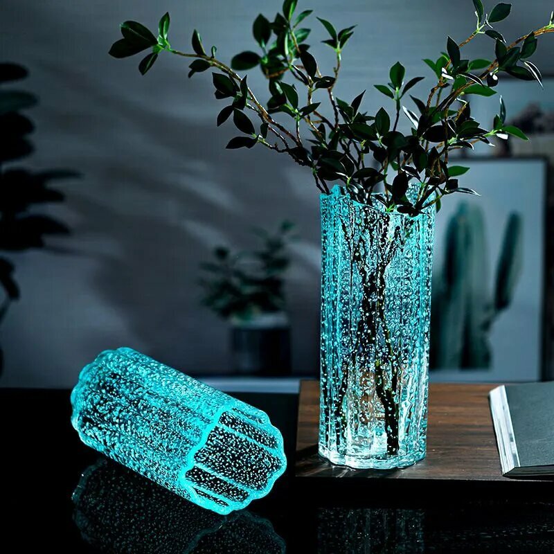 Светящаяся ваза из прозрачного стекла, украшение цветочной композиции, 30 см , Стекло, 1 шт