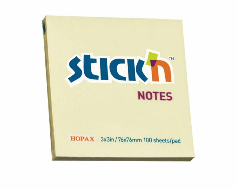 Бумага для заметок с липким краем 76*76 мм, 100 листов, желтого пастельного цвета