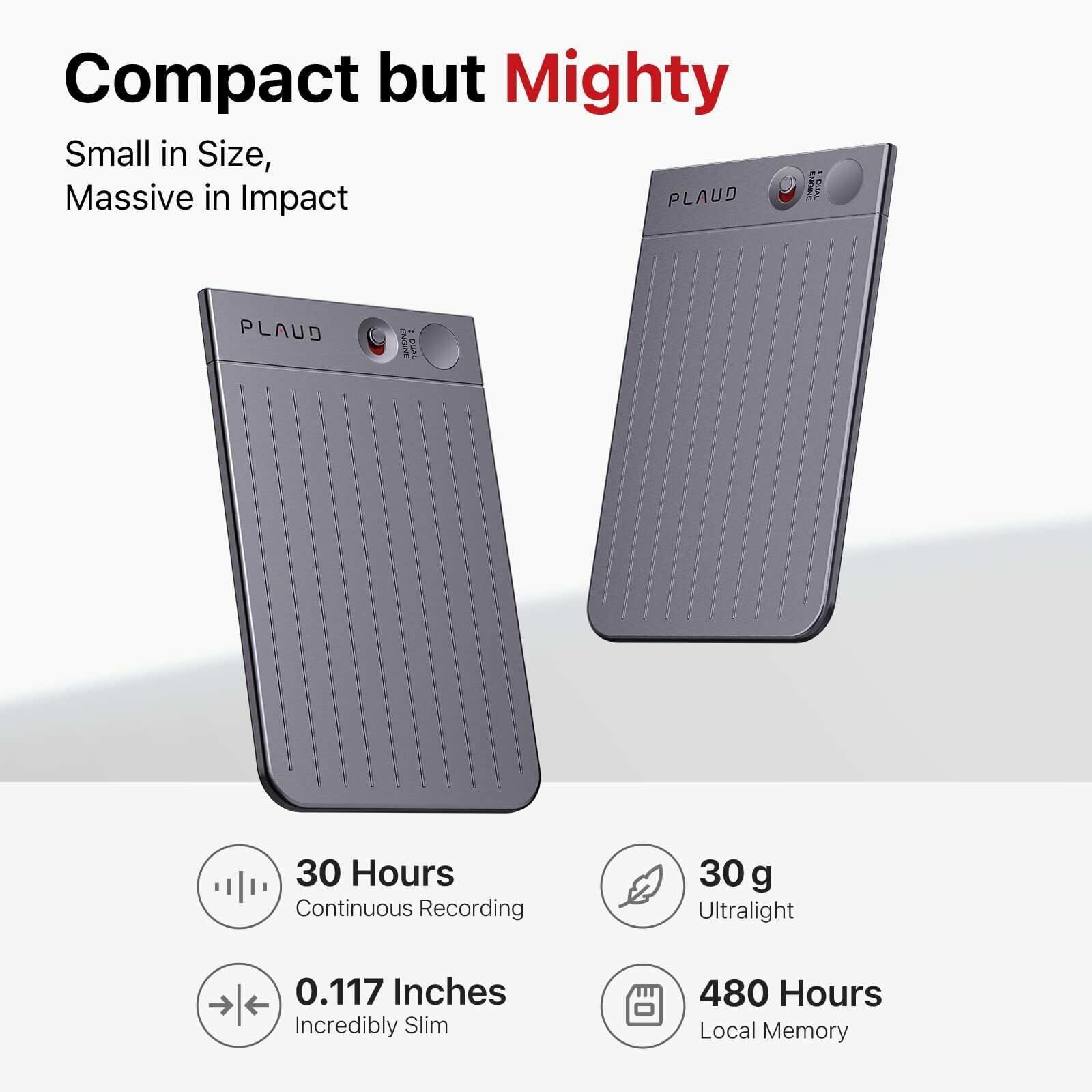 Диктофон AI, диктофон PLAUD Note (с футляром), управление приложениями, транскрипция и обобщение на базе ChatGPT, поддержка 59 языков, 64 ГБ ОЗУ