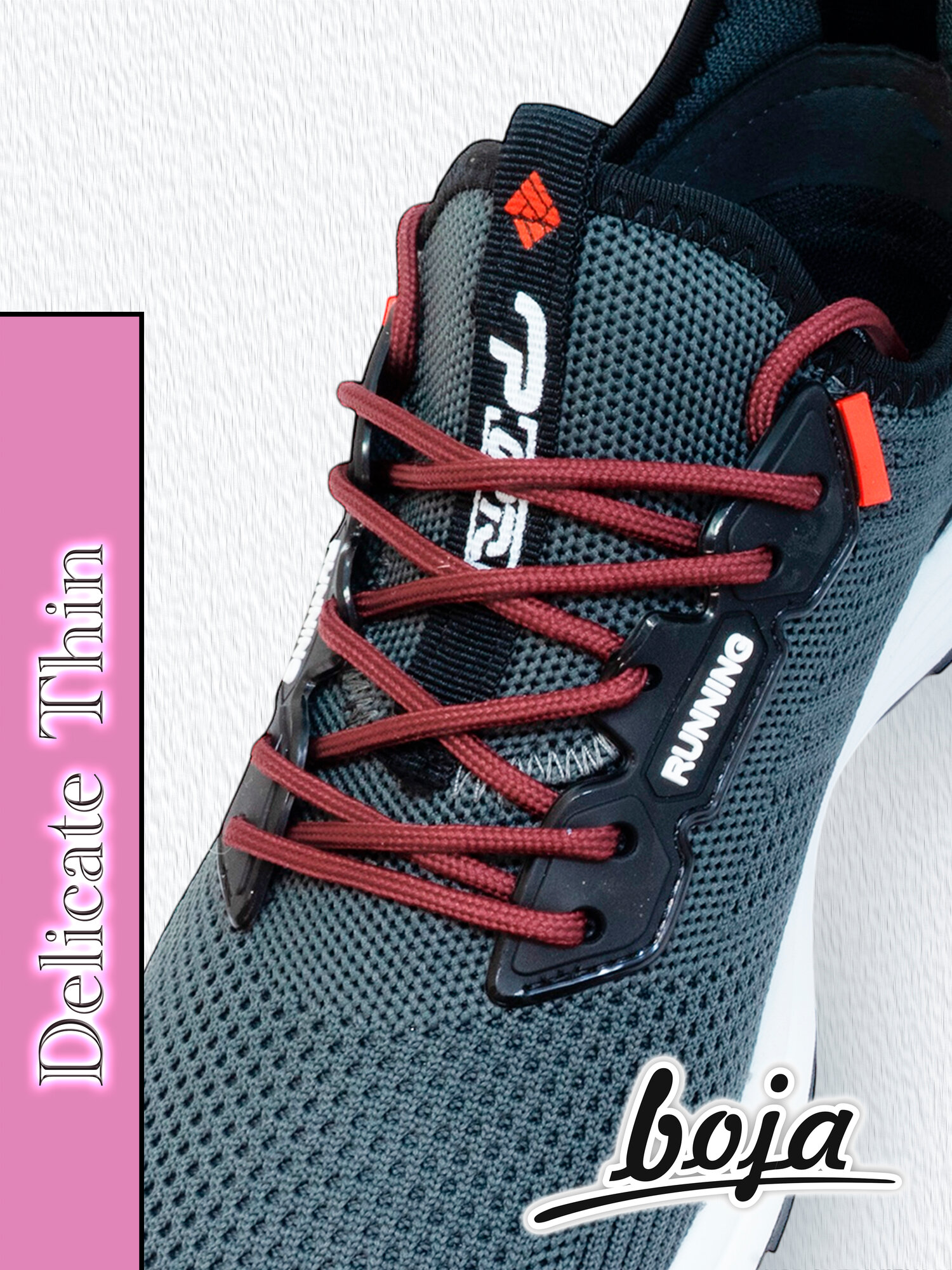 Шнурки для обуви BOJA (THIN), круглые 3мм, 100 см, бордовые