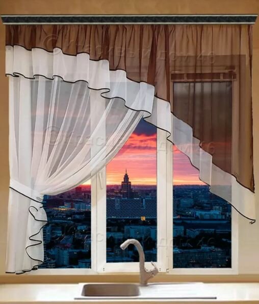 Штора и тюль для кухни. 170*300