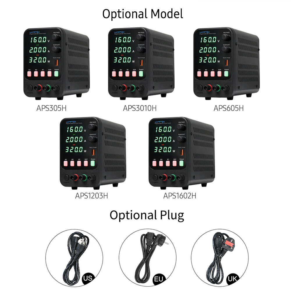 WANPTEK Bench DC Power Supply Variable 30V 10A Digital Display Регулируемый импульсный источник питания CV CC с хранилищем данных, выходным переключателем, портом быстрой зарядки USB, сигнализацией короткого замыкания, ручкой регулировки энкодера