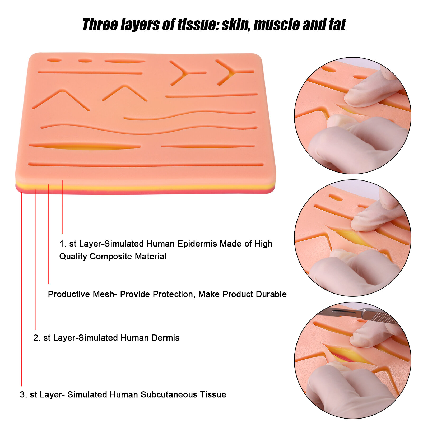 Набор для обучения хирургическим швам, силиконовые модули и инструменты.