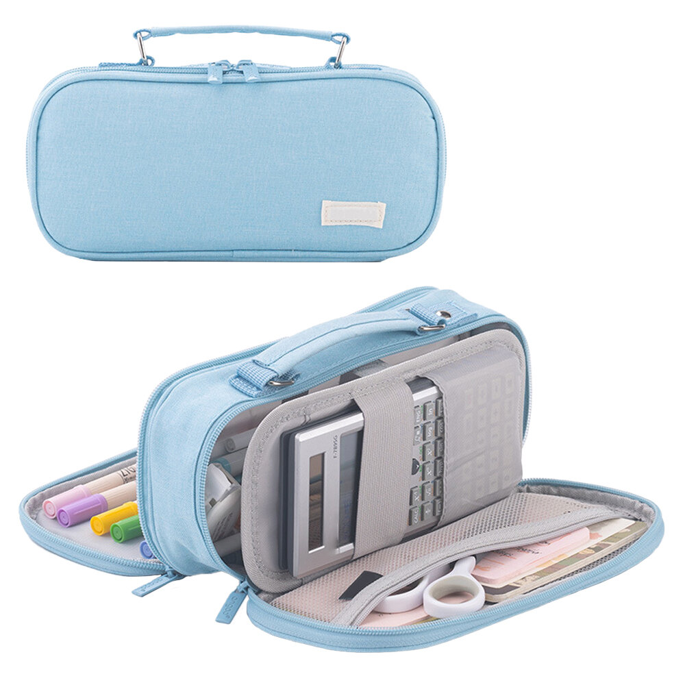 Чехол для карандашей большего объема для школьников с 2 отделениями, пенал с ручкой, многофункциональный канцелярский сумка, цвет: фиолетовый, голубой, светло-розовый, темно-розовый, черный, материал: полиэстер, размер: 230*105*70мм, вес: 175г,