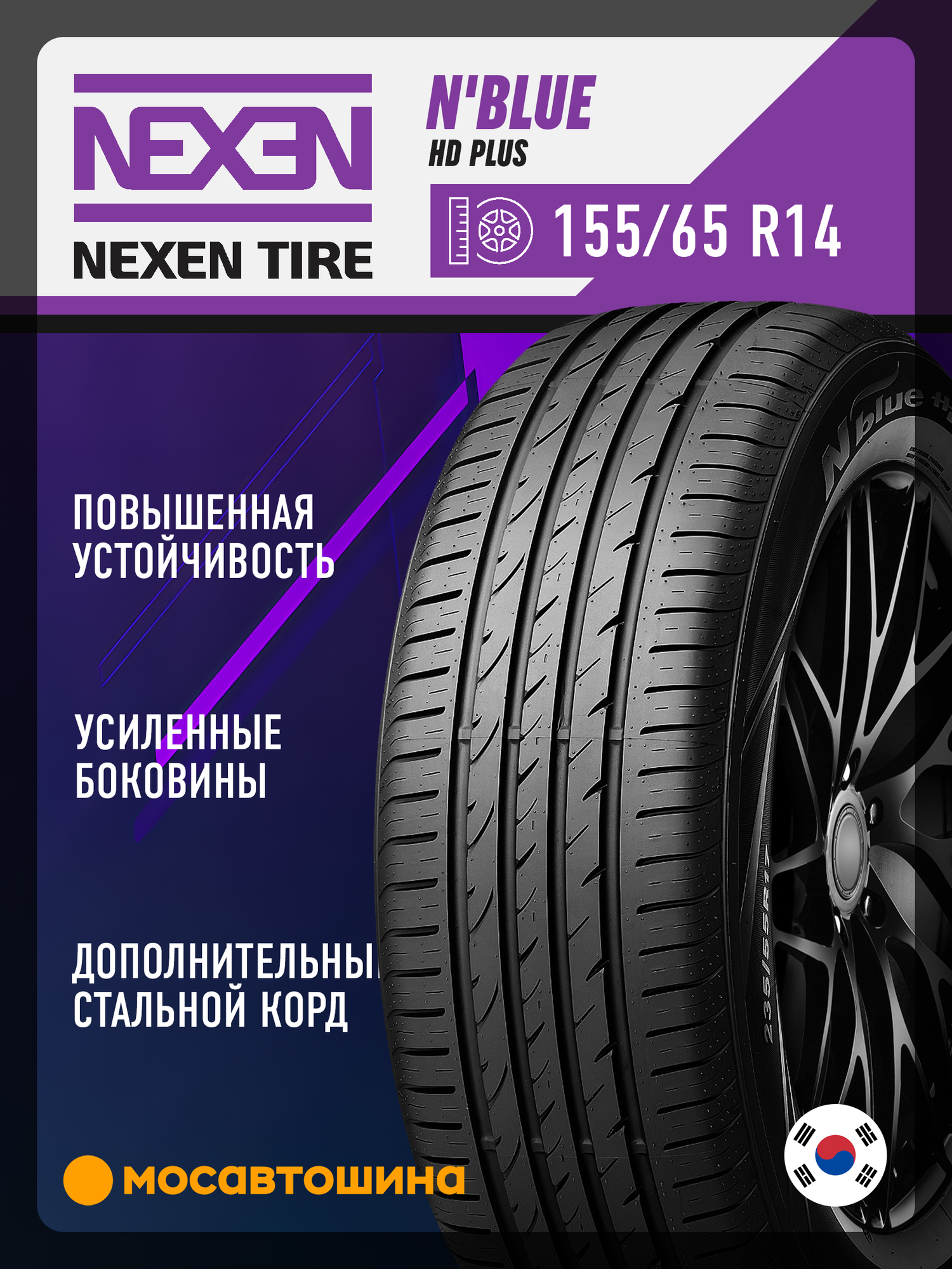 Летние автомобильные шины Nexen N'Blue HD Plus 155/65 R14 75T