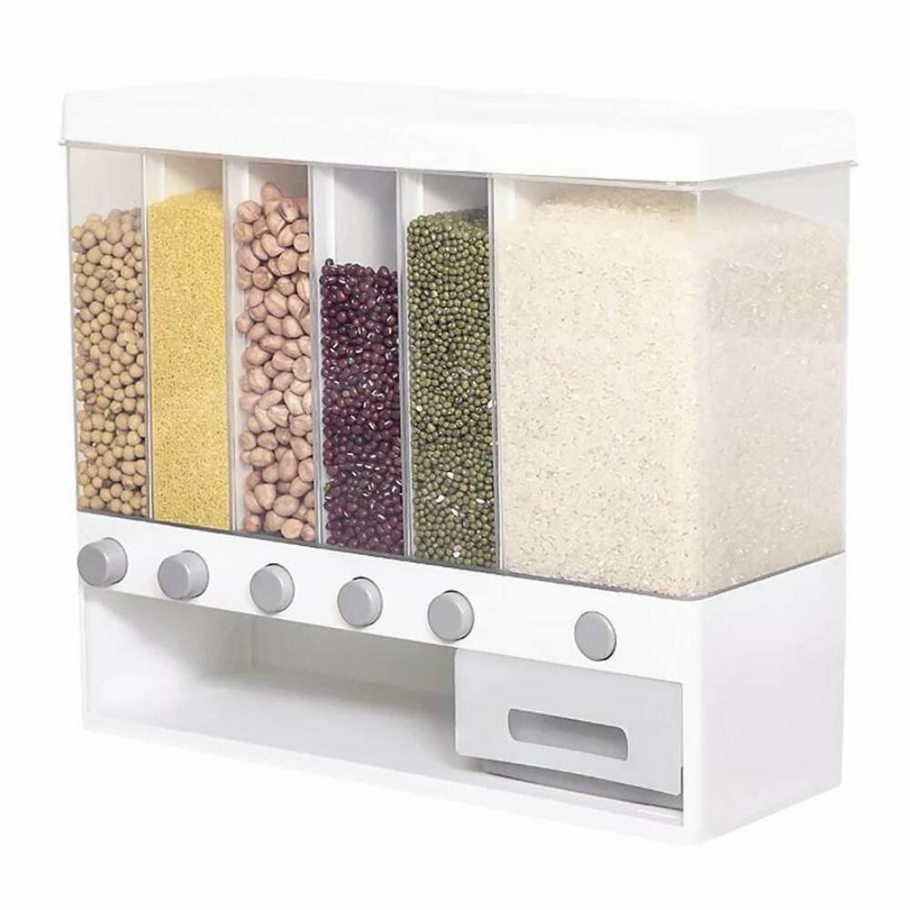 Шестисекционный дозатор диспенсер для сыпучих продуктов конфет с дозатором / Контейнер для круп орехов специй / Органайзер кухонный