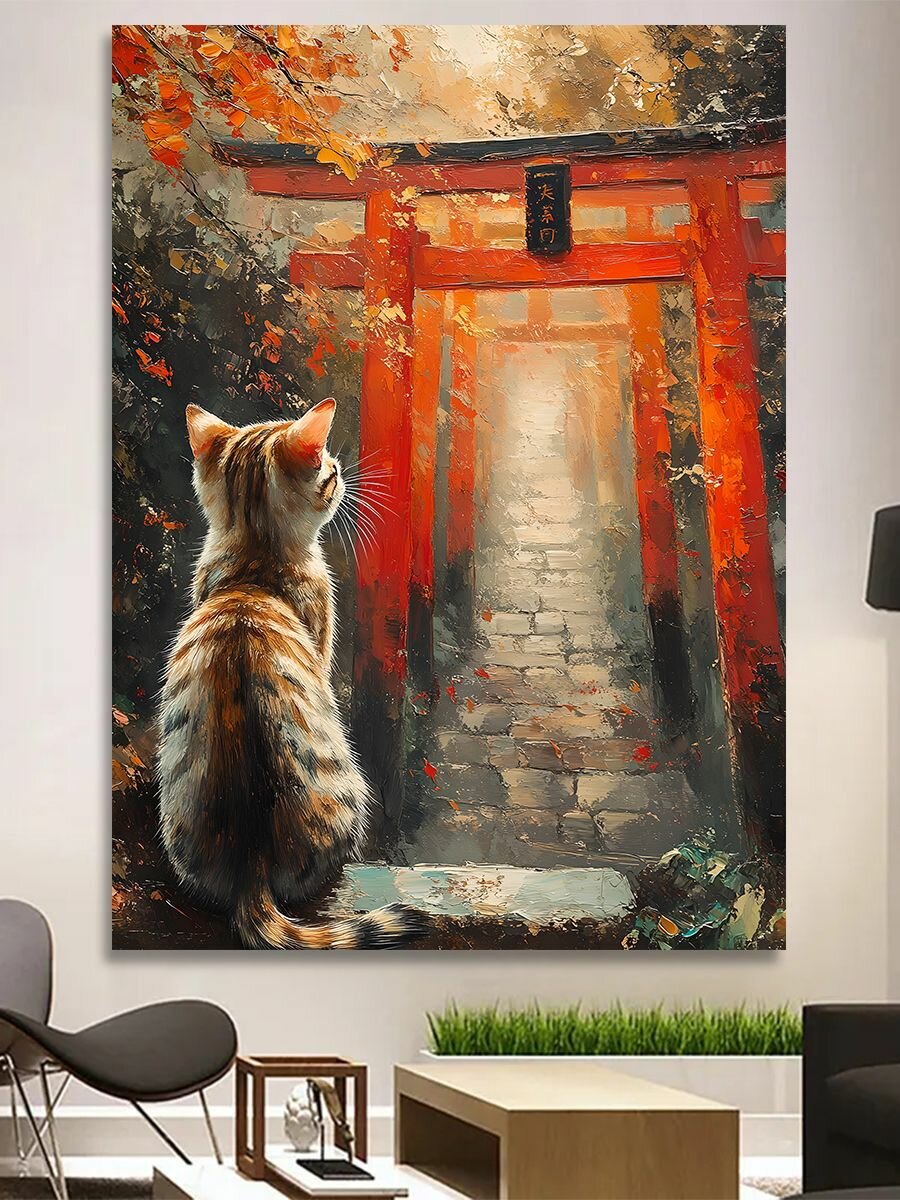 Котики / японский храм, картина на стену / в интерьер, 40х60 см.