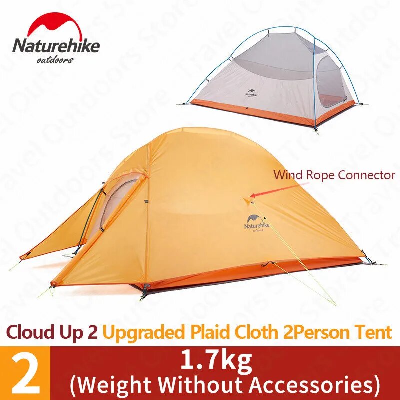 Палатка Naturehike Cloud Up для откры-air 1 2 3 человека ультралегкая портативная с матом для кемпинга 20D силиконовая палатка для путешествий и походов-UP2 210T оранжевая