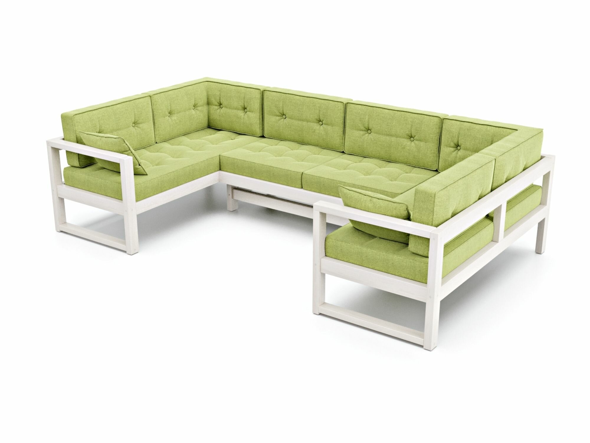 Диван П-образный Arsko Астер-П зеленый-беленый дуб, рогожка, деревянный, прямой, на кухню, в салон красоты, офисный