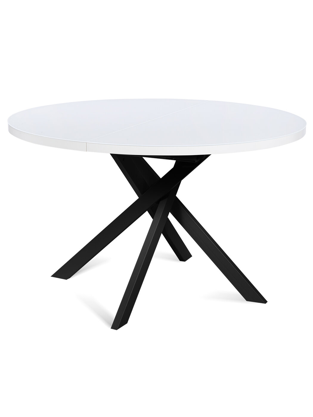 Стол стеклянный раздвижной TOKYO 120 WHITE GLASS BK на металлокаркасе, столешница закаленное стекло, цвет белый/черные ножки, 120(160)х120 см