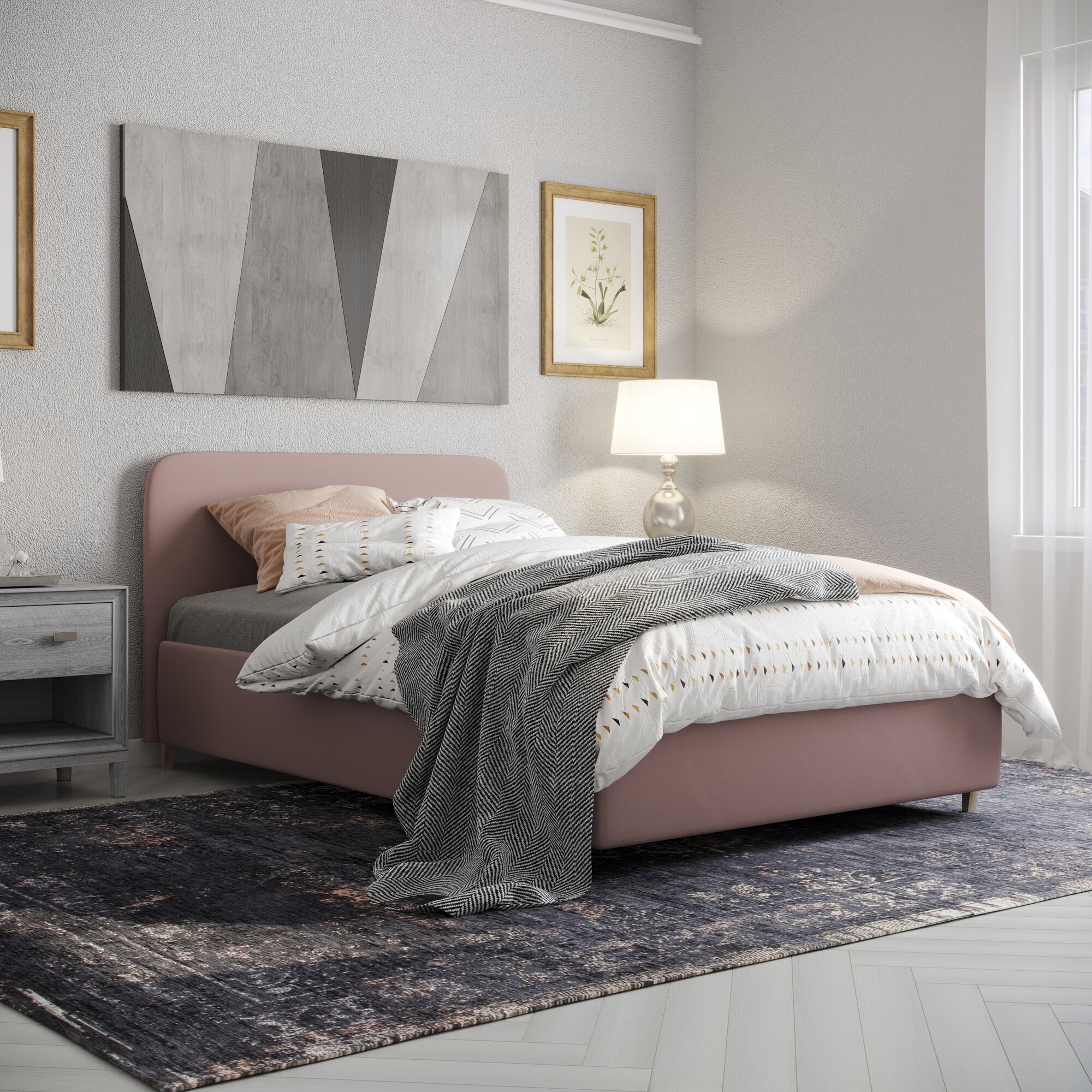 Кровать с подъемным механизмом Abstract велюр пыльная роза, 120х190, с ножками