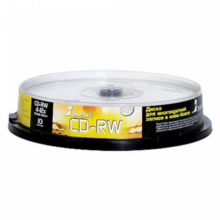 Диск CD-RW SMARTTRACK, 700 Мб 4-12x Cake Box (упаковка на шпиле), комплект 10 шт, ST000198