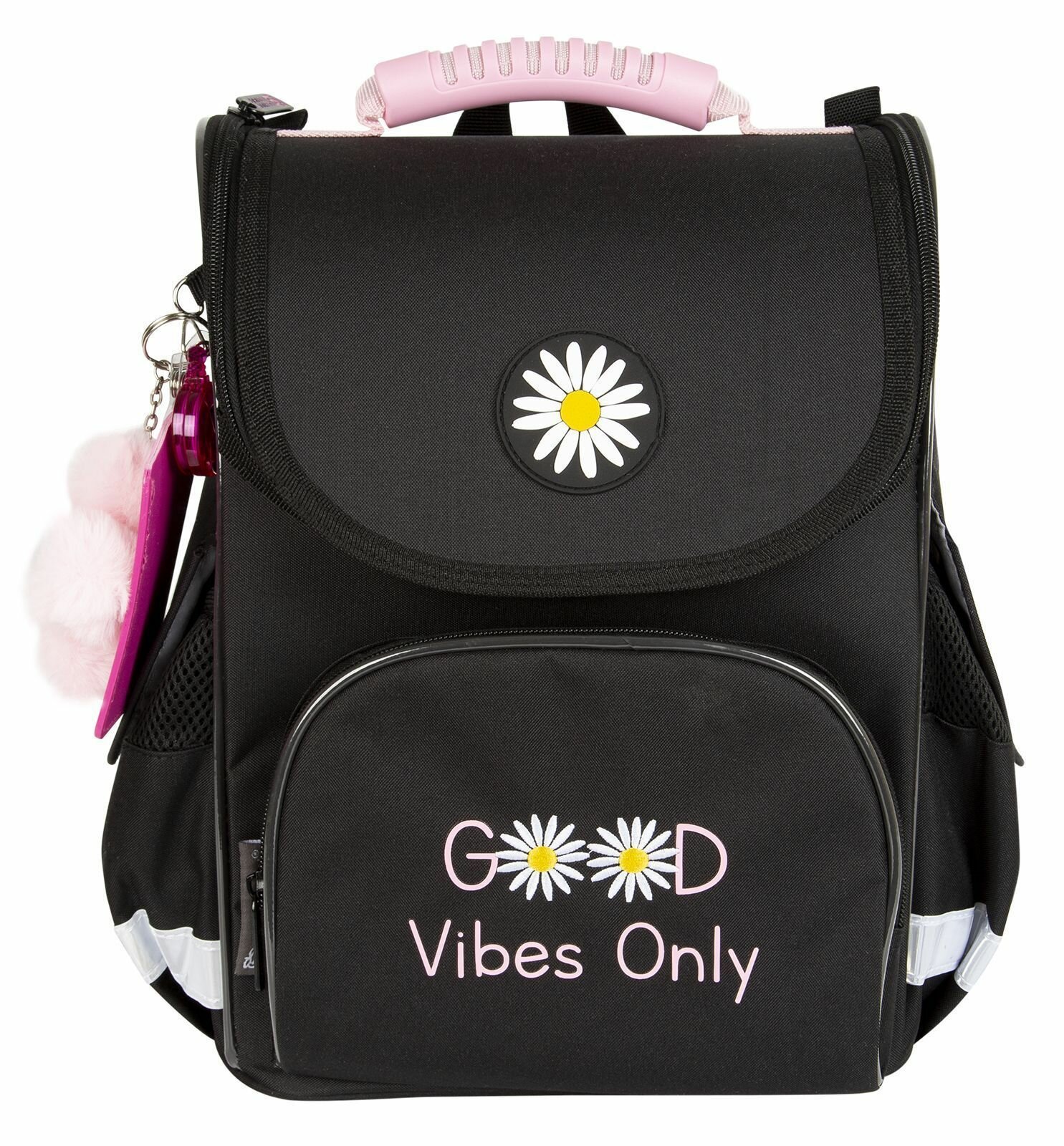 Рюкзак Schoolformat BASIC привет ромашки 13 л черный 33,5х26х14 см жесткий каркас 1 отделение молния держатель для карточек брелок д/девочек