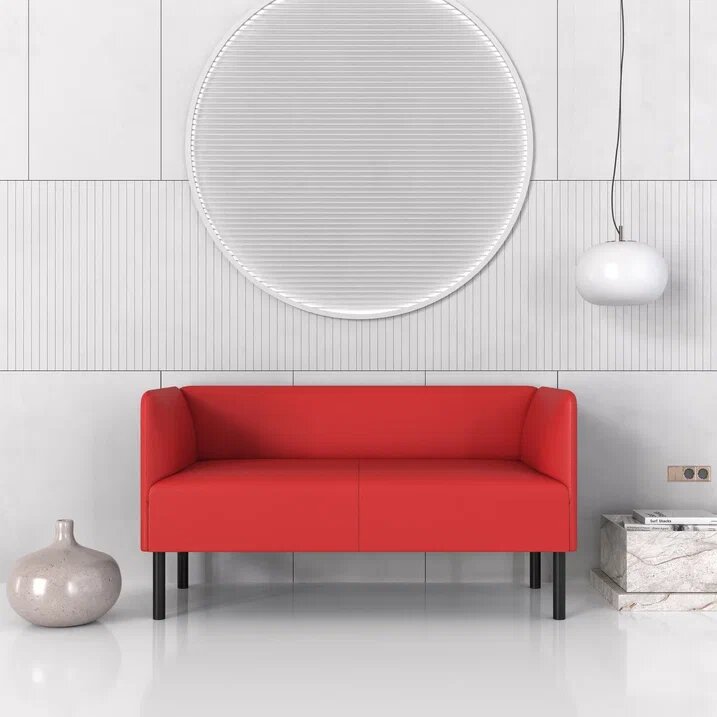 Диван прямой Монреаль 140 см, на кухню, в офис, экокожа красная