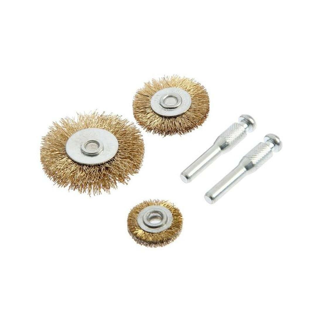 Набор щеток металлических для дрели тундра, плоские 25-38-50 мм, 3 шт. + 2 шпильки