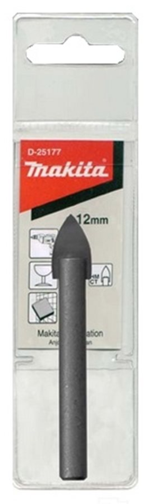 Сверло Makita / Макита по стеклу и кафелю, цилиндрический хвостовик, из инструментальной стали, диаметр 12мм, длина 80мм / оснастка