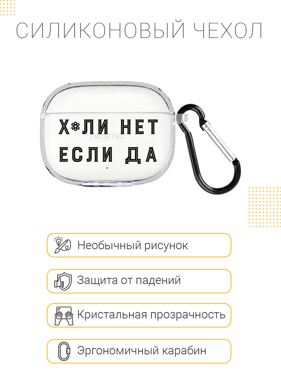 Чехол на Realme Buds T300 / T310 с принтом "Почему нет?" прозрачный