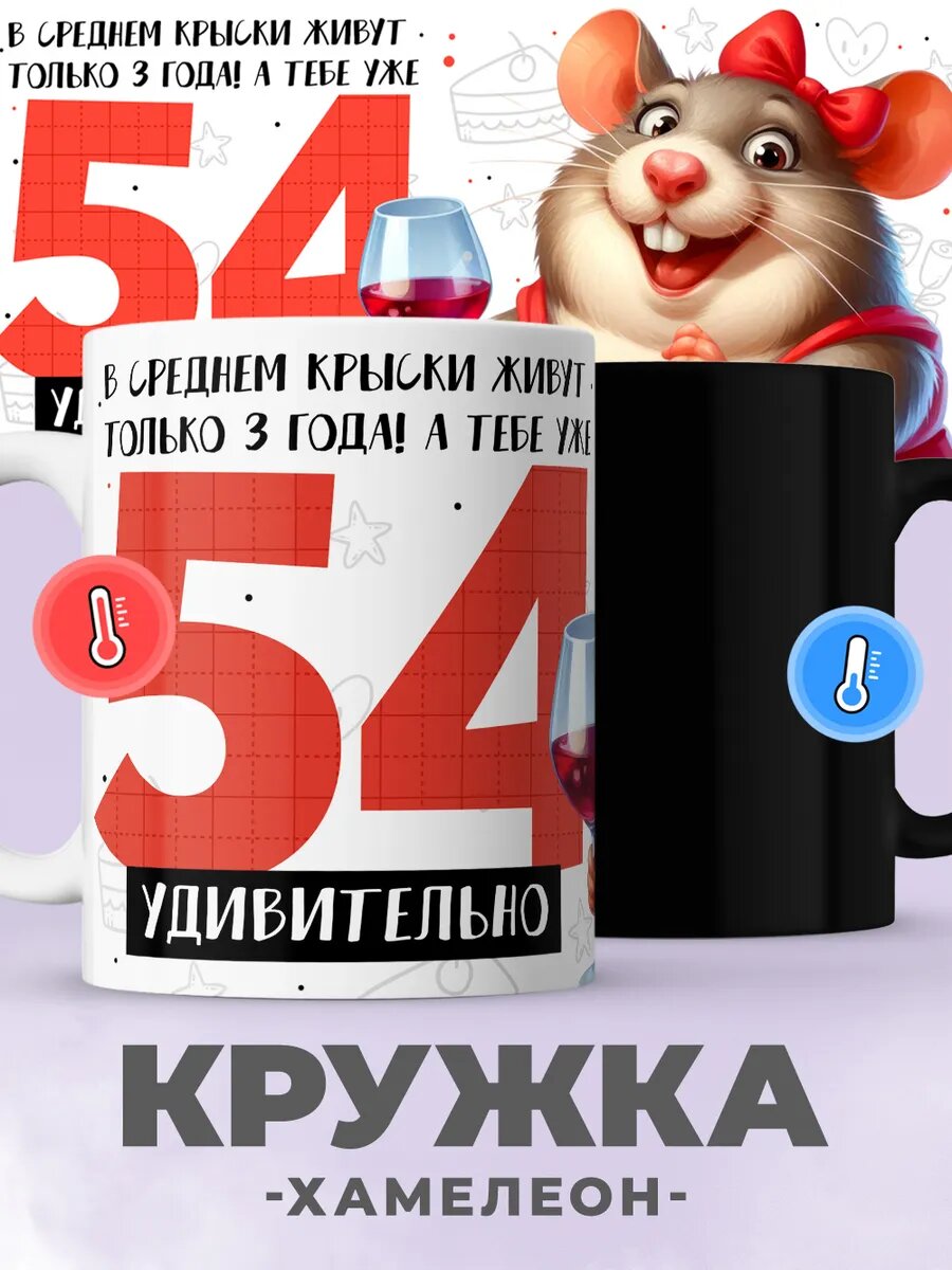 Кружка от jojo print хамелеон с приколом крыса, подарок на 54 года, 330мл, керамическая