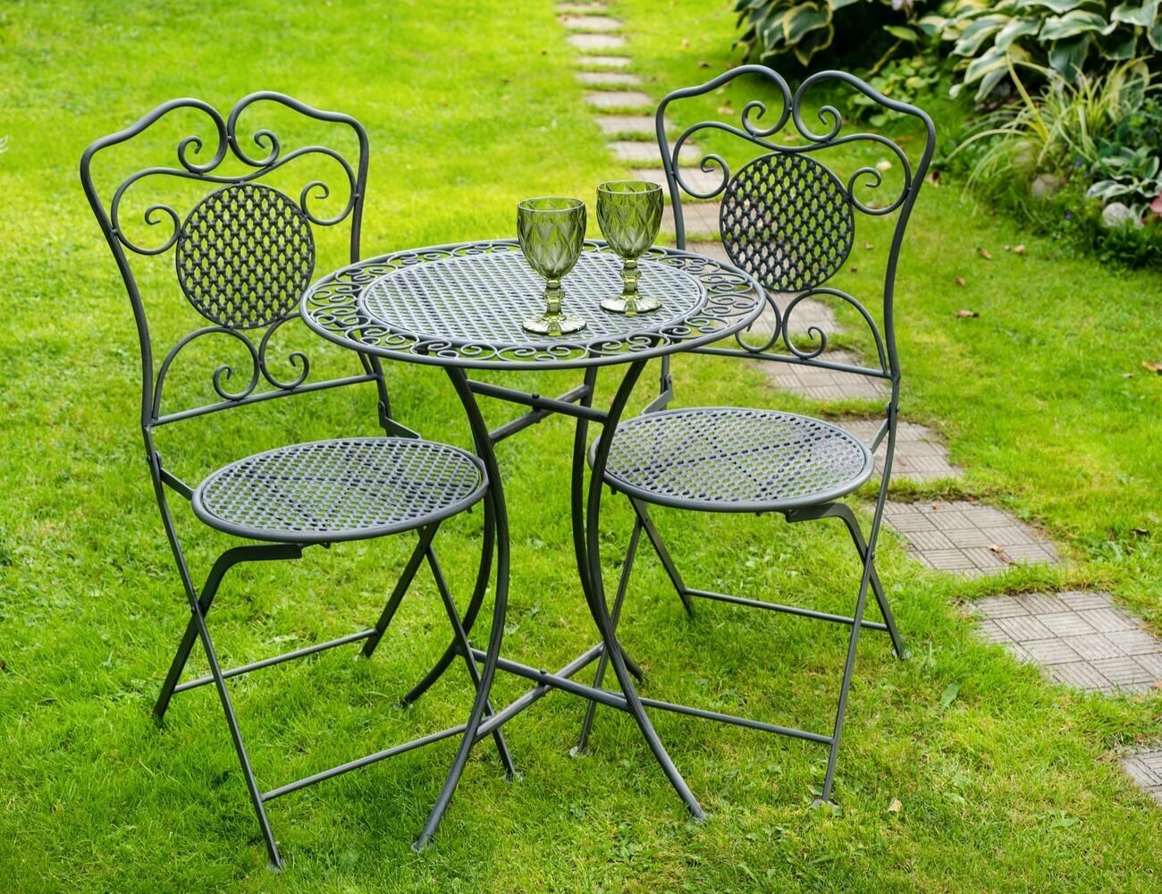 Комплект дачной мебели ажурный прованс (2 стула, стол), металл, серый, Edelman 1023712/1011807-набор