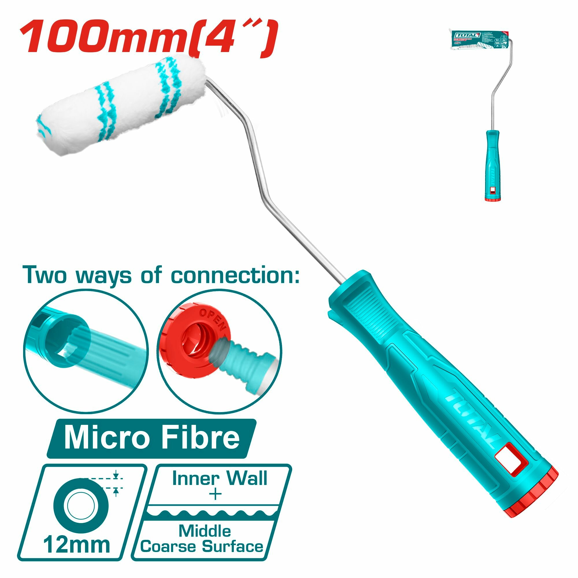 Валик TOTAL THT85046, малярно-штукатурный, 10 см, синтетическая шубка