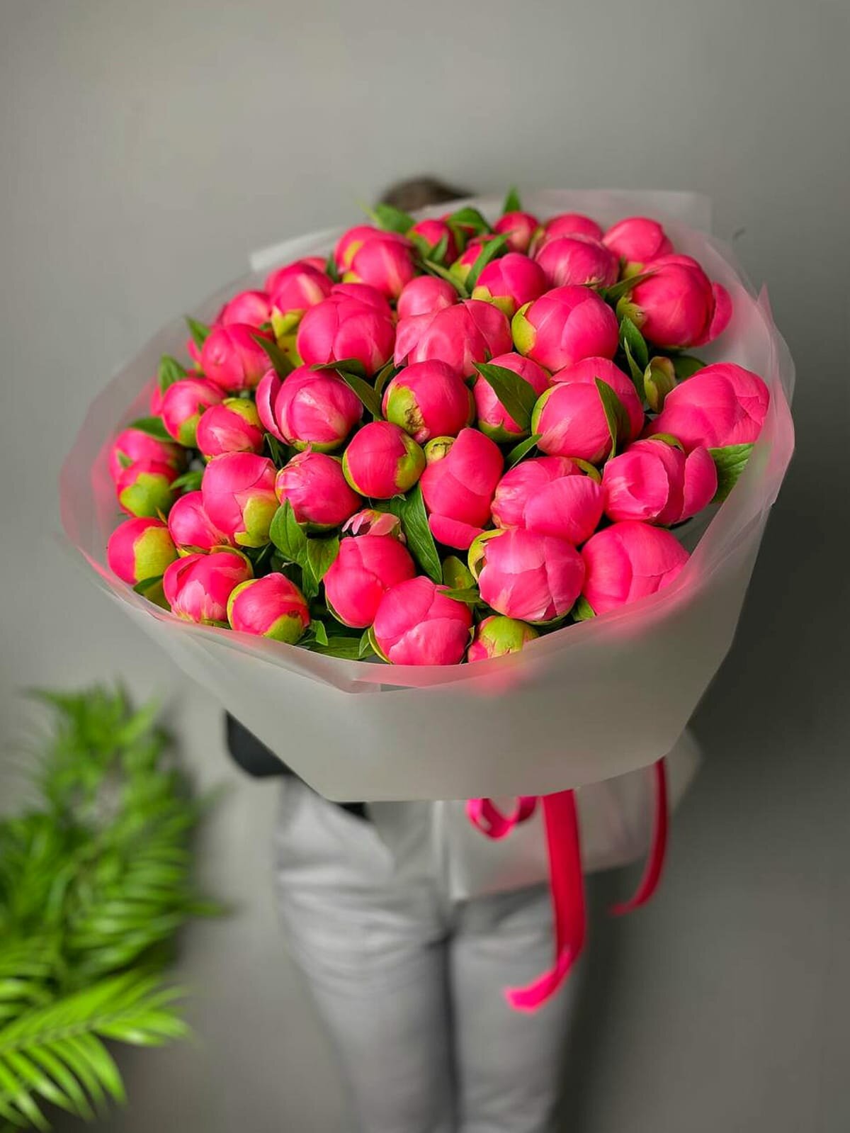 Большой букет пионов 51 розовые пионы, шикарный премиум букет цветов с доставкой для любимой на 8 марта