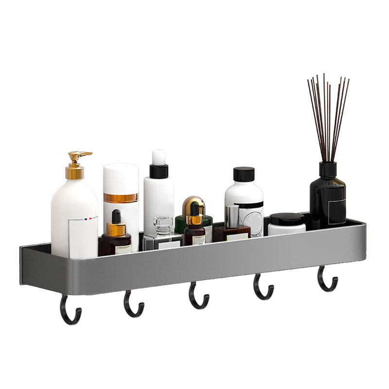 Настенные полки для хранения вещей в ванной комнате, алюминиевая полка для душа, плавающая полка для ванной комнаты, серая, 30 см, однослойная, с крючком