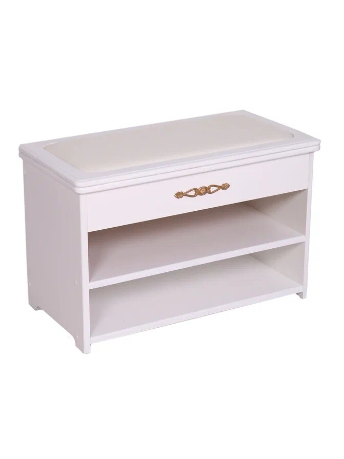 Обувница PRIME "Патриция", напольная, 70х36х45 см, 2 отделения, молочный дуб, экокожа белая